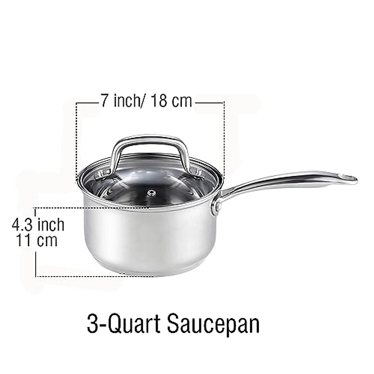 Cook N Home 2608 Lid 3-Quart Stainless Steel Saucepan, Silver