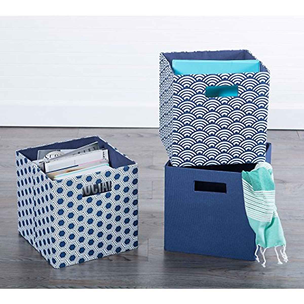 DII Collapsible Hard Sided Bin, Waves, Blue, Small