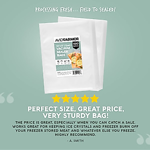 Avid Armor Vacuum Sealer Bags QUART PLUS Size 10"x13" 100 Pack for Food Saver and Seal A Meal Vac Sealers BPA Free Commercial Grade Sous Vide Vaccume Safe, Heavy Duty Universal Precut Storage Bag