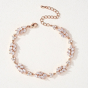 SWEETV Cubic Zirconia Bridal Wedding Bracelets for Brides, Bridesmaids, Marquise Elegant Tennis Bracelet for Women Jewelry Gift