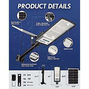 KingHe Solar Street Lights Outdoor Waterproof-30000 Lumen Solar Parking Lot Lights,Security Flood Lights with Motion Sensor Control for Yard, Path, Garage, Home,Dusk to Dawn, Commercial Grade