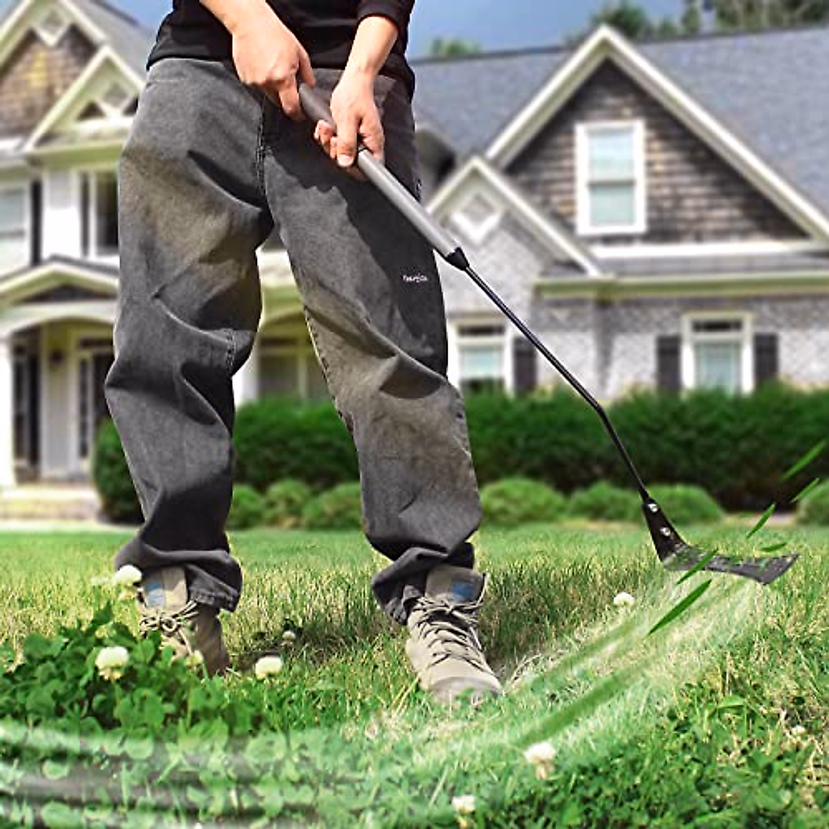 Walensee Grass Whip with Double-Edged Serrated Sharp Steel Blade Weed Grass Cutter with Soft Rubber 22-Inch Handle Cut Tall Grass and Overgrown Weeds in The Yard, Fields, and Ditches, Black,1 Pack