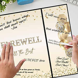 DARUNAXY Black Gold Farewell Party Decorations, Farewell We Will Miss You Alternative Signature Guest Book for Men Women Going Away Gifts Signing Card Board for Retirement Graduation Party Supplies
