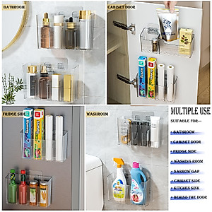 Lae Nuvole 2 Pack Adhesive Mount Cabinet Door Organizer, Wall Mounted Bathroom Organizers and Storage Bins Plastic Stackable Shower Caddy Hanging Floating Shelves for Narrow Space, BPA Free (Clear)