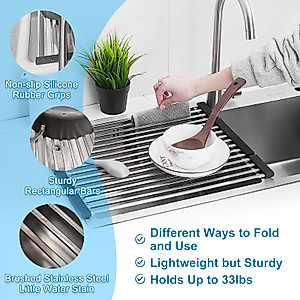 Starensky Design Over The Sink Dish Drying Rack Roll Up Foldable 304 Stainless Steel Dish Drying Rack for Kitchen Accessories(17.7''*14.3'')
