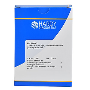 TSI (Triple Sugar Iron) Agar Slant, for The Identification of Enteric Bacteria, 8.0ml, 16x125mm Tube, Order by The Package of 20, by Hardy Diagnostics