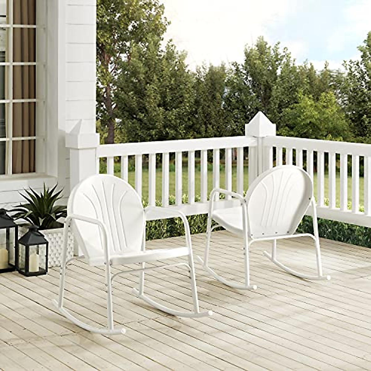 Crosley Furniture CO1013-WH Griffith Retro Metal Outdoor Rocking Chairs, White Gloss