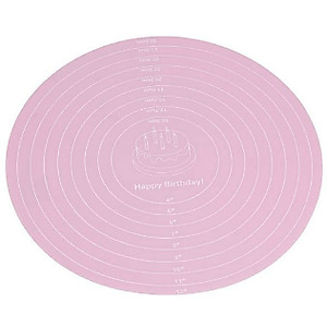 2PCS Silicone Baking Mat with Measurements, Non‑Stick Round Silicone Dough Rolling Mat Baking Pastry Pad Sheet Liner for Cake Turntable Stand (Pink and Blue)