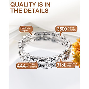 Feraco Magnetic Bracelet for Women Titanium Steel Magnetic Bracelets with Gorgeous Sparkling Cubic Zirconia Costume Jewelry Christmas Gifts (Silver)