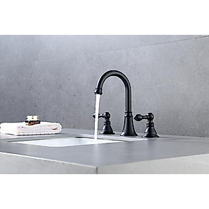Derengge Matte Black Bathroom Sink Faucet,3 Hole Two Handle Bathroom Faucet with Pop up Drain, 8 Inch Widespread Bathroom Faucet for Bathroom Sink Vanity RV Farmhouse Sink,LF-0285-MT