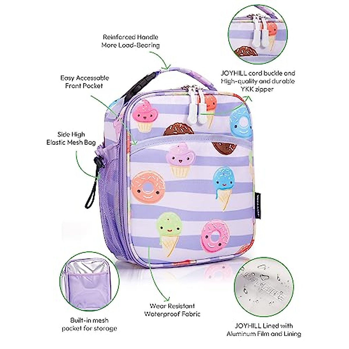 JOYHILL Kids Lunch Box, Insulated Lunch Bag for Teen Girl Boy, Lunch Boxes for Kids with Water Bottle Holder for School, Cute Lunchbox Kawaii Small Lunch Tote Toddler Grey