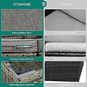 YITAHOME 7 Piece Outdoor Patio Furniture Sets, Garden Conversation Wicker Sofa Set, and Patio Sectional Furniture Sofa Set with Coffee Table and Cushion for Lawn, Backyard, and Poolside, Gray Gradient