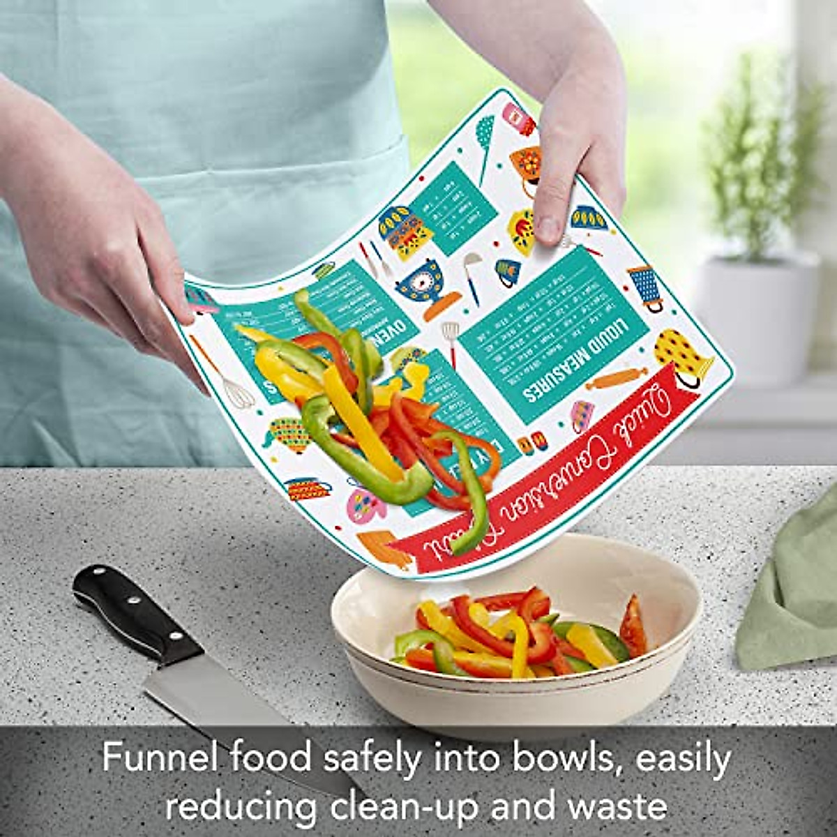 Cut N' Funnel Quick Conversion Measurement Chart on Flexible Cutting Board Mat Made in the USA of BPA Free Food Grade Plastic