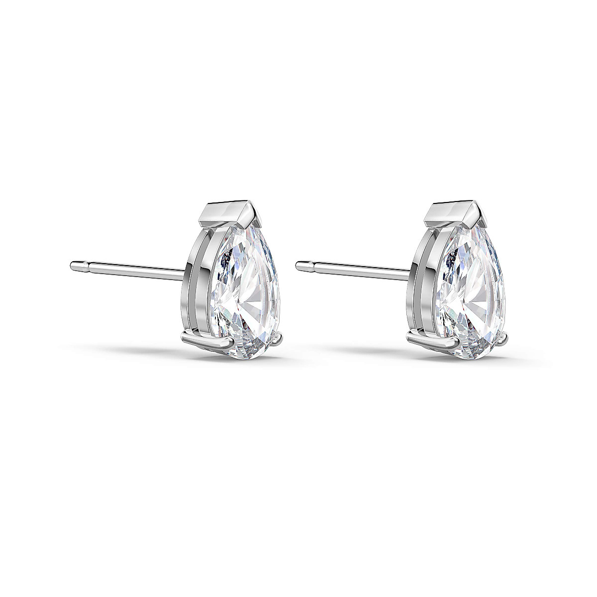 Swarovski Stilla Attract Stud Earrings, Clear Drop-Cut Stones in a Rhodium-Finished Setting, Part of the Swarovski Stilla Attract Collection