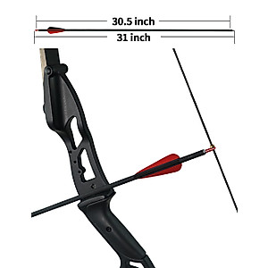 longbowmaker 12pcs Archery Carbon Arrows 31In Target Practice Hunting Arrows with Removable Nock & Tips Points for Recurve Bow (Black&red-12pcs)