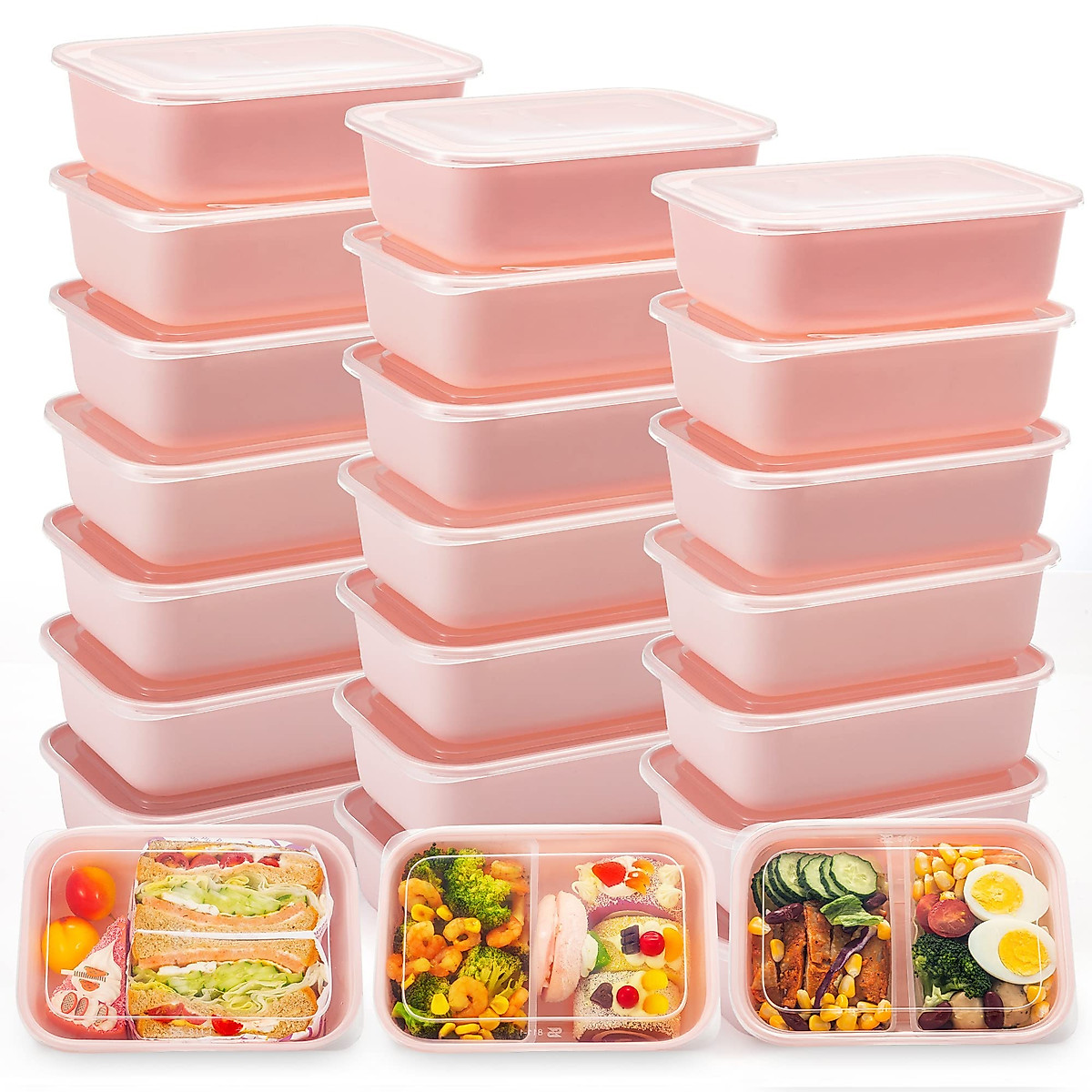 Glotoch Pink Meal Prep Containers Reusable,38OZ 1or2 Compartment To Go Containers, Double Use as Divided Plastic Food Prep Containers with Lids for Lunch, Microwave&Freezer Safe, BPA-Free,30 Packs