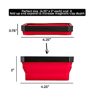 Magnetic Tool Foldable Tray - 4 Pack Silicone Collapsible tray Set for Small Parts and Tools - Square Magnetic tool holder for Organizing Screw Bolts Nuts Washers Pins Sockets - Magnetic storage