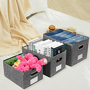 Fassave Foldable Storage Bins with PP Plastic Board, 2 Packs Fabric Storage Container Basket Cube with Handles for Office, Bedroom, Closet (Small-2 Pack, Black&White Grid)
