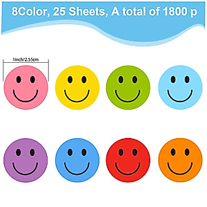 Smiley Face Stickers 1800Pieces, Happy Face Stickers 1in/2.5cm, Small Stickers for Kids Reward Chart (8 Colors)