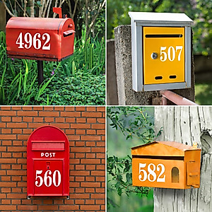 60 PCS White Mailbox Numbers, Vinyl Waterproof Stickers for Outside, Address on House, Big Mail BOX Number, 6 (3" x 4 sets, 4" x 2 set,0-9)