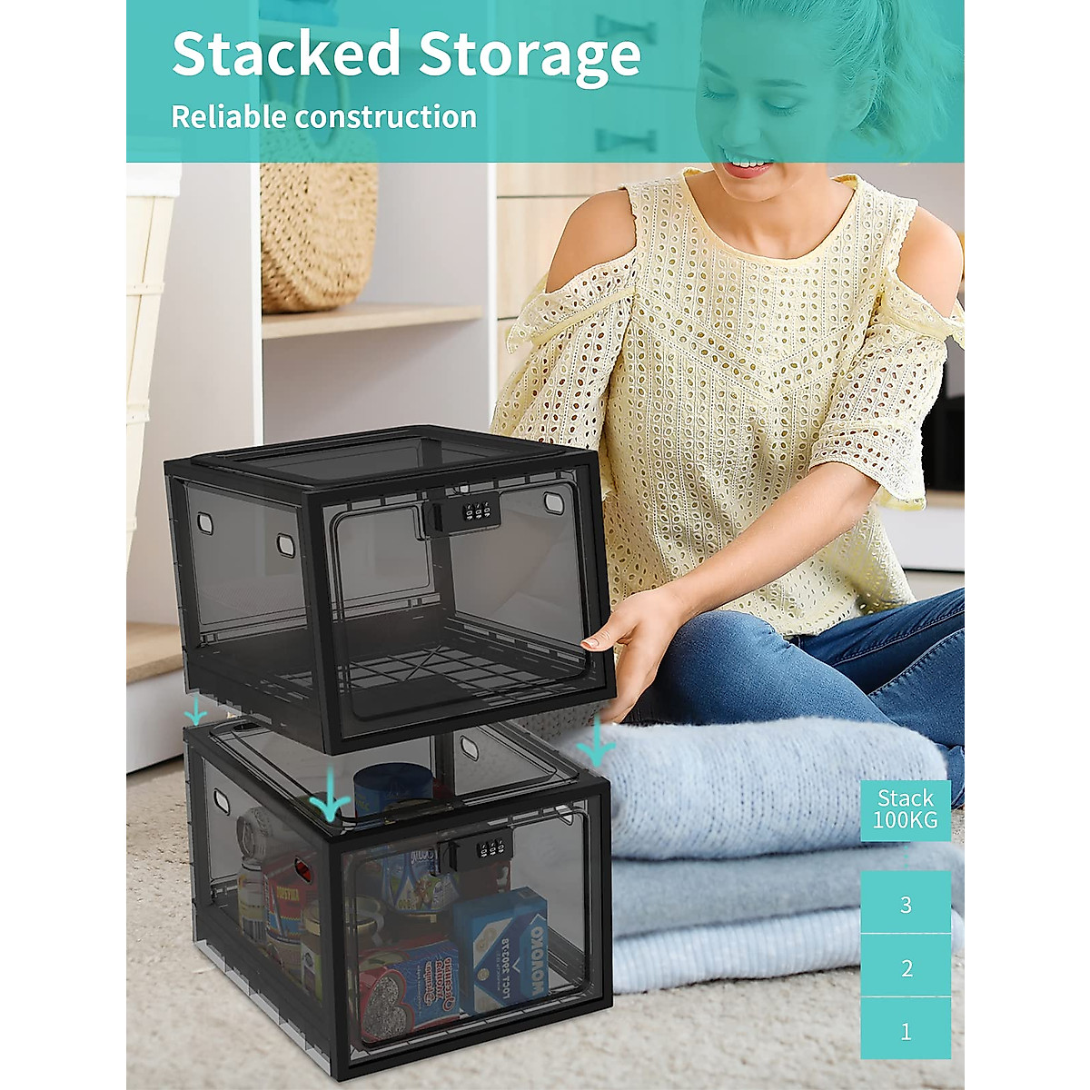 biliitim Large Medicine Lock Box for Safe Medication, Lockable Storage Cabinet for Fridge Food/Electronics Safe, Phone Jail Lock Box with Combination Code for Home/Dorms/Office Storage Lockers