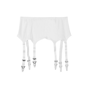 Women's Sexy Lace Garter Belt with 6 Straps Metal Clip Suspender for Thigh High Stockings (White, M)