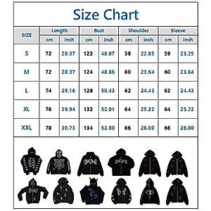 Easyoyo Men Women Y2K Rhinestone Jacket Full Zip Up Hoodies Skeleton Graphic Hooded Sweatshirt Zip-Up Hoodie