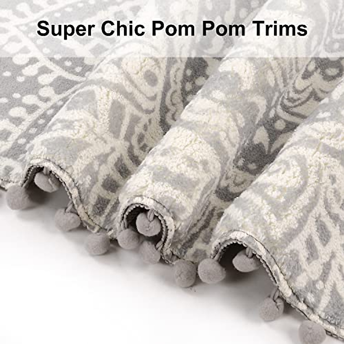 Uphome Small Round Rug 2.3’ Grey Mandala Boho Bathroom Rugs with Pom Poms Fringe Washable Circle Shower Mat Soft Non-Slip Cute Circular Throw Rug for Sink Powder Room Bedroom Kids Room Nursery