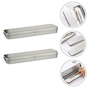 Operitacx 2pcs Metal Pen Cases Tin Pencil Boxes Metal Hinged Tin Stationery Box Small Pencil Case Rectangular Empty Hinged Tins Box Containers Storage Home Organizer for Pen Pencil Makeup Brushes