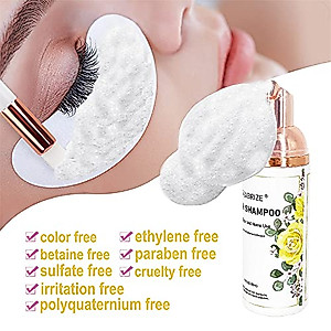 Eyelash Extension Shampoo 60ml + Brush/Eyelid Foaming Cleanser/Professional Salon and Home Care/Wash for Extensions and Natural Lashes/Non-Irritating & Paraben Safe Makeup & Mascara Remover (White)