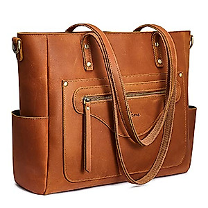 S-ZONE Women Genuine Leather Tote Bag Large Shoulder Purse Vintage Crossbody Work Handbag