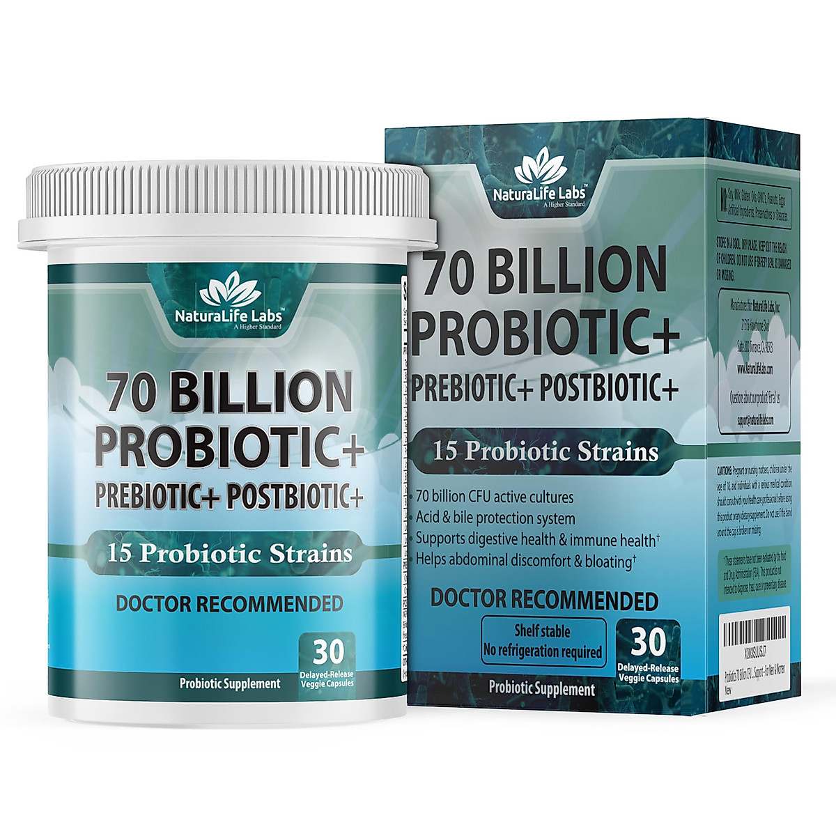 Probiotics 70 Billion CFU – 15 Probiotic strains + Organic Prebiotic+ Postbiotic 3-in-1 Complete – Promotes Healthy Digestive & Immune Function –Gas, Bloating, Constipation Support – for Men & Women