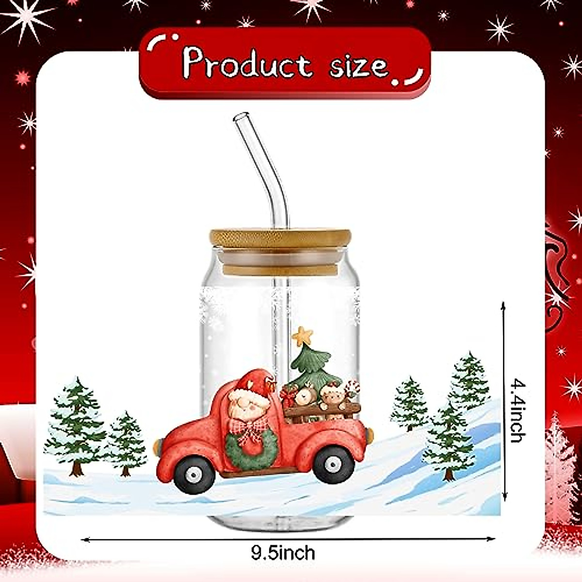 KJMYYXGS UV DTF Christmas Cup Wrap Transfer Sticker, 5 Sheets Gnome Rub On Transfers UV DTF for 16oz Glass Cup Gnome Rub On Transfers for Furniture Crafting Decorative Stickers for Glass Cups