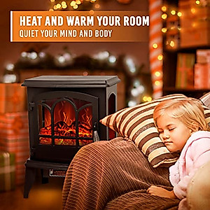 C-Hopetree 20 inch tall Portable Electric Wood Stove Fireplace with Flame Effect, Freestanding Indoor Space Heater
