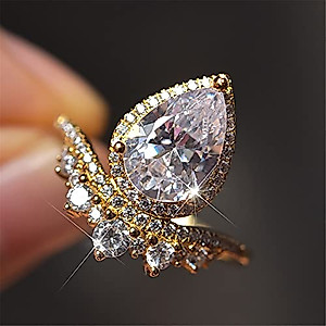 Engagement Round Cut Zircons Women Wedding Rings Jewelry Rings for Woman Full Diamond Ladies Ring Packs of Rings (Gold, 10)