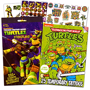 Nick Shop Teenage Mutant Ninja Turtles Stickers and Tattoos Super Set ~ Bundle with 300 TMNT Stickers and 25 TMNT Temporary Tattoos for Boys Girls Kids (Ninja Turtles Party Supplies)