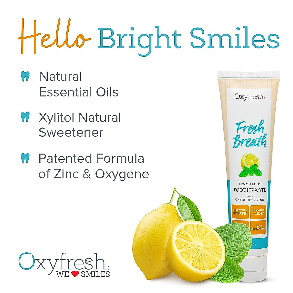 Oxyfresh Premium Fresh Breath Lemon Mint Mouthwash 16 oz. + Bad Breath Lemon Mint Toothpaste 5oz. | Fluoride Free | Alcohol Free | Dye Free | Made w/Zinc & Xylitol