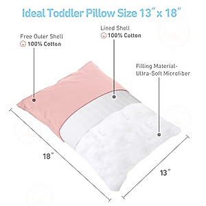 Babebay Toddler Pillow with Pillowcase, 13×18 100% Cotton Toddlers Pillows for Sleeping, Machine Washable Kids Pillows Perfect for Toddler Bed, Daycare, Small Pillows for Toddlers, Kids, Girls - Pink