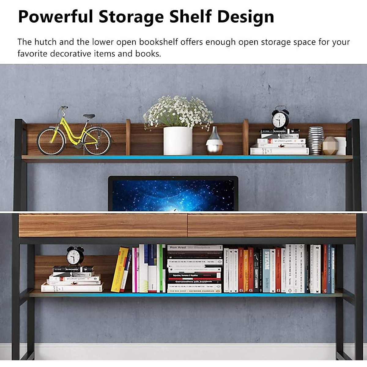 Tribesigns Large Computer Desk with Bookshelf and Drawers, Writing Desk Gaming Gamer Table with Storage and Hutch, 47 “Wood and Metal Craft Table for Home Office