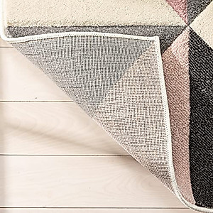 Well Woven Nia Blush & Grey Abstract Triangle Boxes Modern Area Rug 3x5 (3'11" x 5'3")