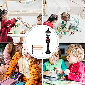 NUOBESTY 2pcs Street Lamp Post and Miniature Park Bench Seat Dollhouse Christmas Village Pathway Lantern Post Mini Street Light Model Fairy Garden Accessories