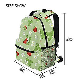 Bookbags Laptop Backpack for High School Adult Women Strawberry Green Travel College Teens Student Casual Shoulder Daypack