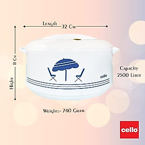 Cello Chef Deluxe Hot-Pot Insulated Casserole Food Warmer/Cooler, 2.5-Liter, Stainless Steel, White