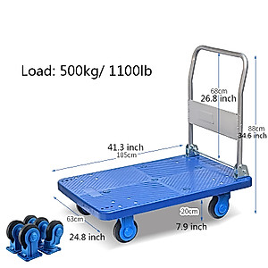 Hand Truck Platform Hand Truck with Quiet Wheels Moving Trolley Cart with Foldable Handle and High Weight Capacity for Factories Shops Folding Cart (Size : 63 * 105-ultramute)