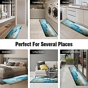 TOMWISH Kitchen Mat Anti-Fatigue Kitchen Rug Non Skid Kitchen Floor Mats 23.5"X70" Memory Foam Cushioned Rugs Comfort Standing Mat Waterproof Kitchen Runner Mats Turquoise and Teal