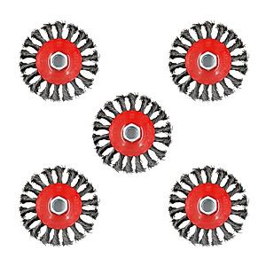 AUPREX 5 Pack 4 Inch Twist Knotted Wire Wheel Brush for Angle Grinder with 5/8 Inch-11 Threaded Arbor - 0.02 Inch Carbon Steel Wire for Heavy-Duty Conditioning for Various Metals