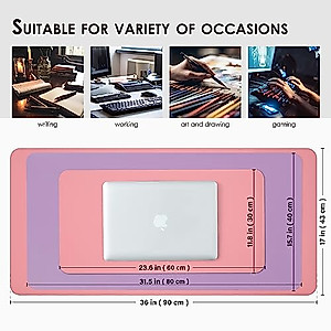 Compact Dual Sided Leather Desk Mat - Desk Pad for Office and Home - Desk Organization and Accessories - Ideal for Large Mouse Pad and Small Desk Mats on Top of Desks(Pink+Purple,23.6"x 11.8")
