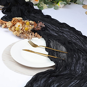 Snowkingdom 13Ft Black Cheesecloth Table Runner, 160inch Long Cheese Cloth Boho Gauze Table Runner for Wedding Bridal Baby Shower Birthday Holiday Party Sheer Halloween Table Decorations