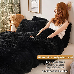 XeGe Plush Shaggy Duvet Cover Luxury Ultra Soft Crystal Velvet Bedding 1PC(1 Faux Fur Duvet Cover),Zipper Closure (Queen, Black)