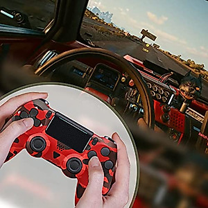 PYMENA Wireless Controller for PS4, Audio Function Bluetooth Gamepad for PS4/Pro/Slim Camo Red